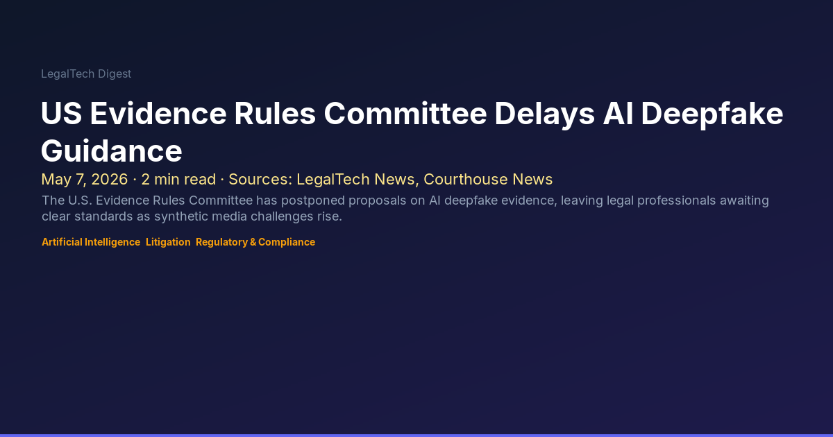 US Evidence Rules Committee Delays AI Deepfake Guidance | LegalTech Digest
